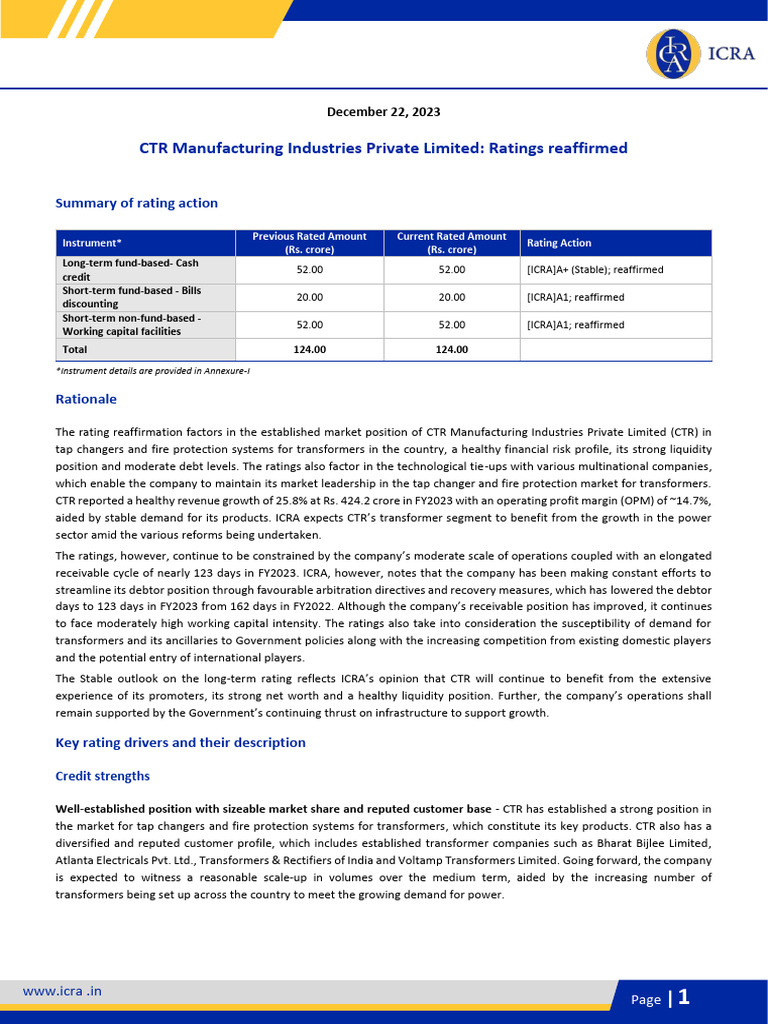 CTR Manufacturing Industries Private Limited | PDF | Discounting ...
