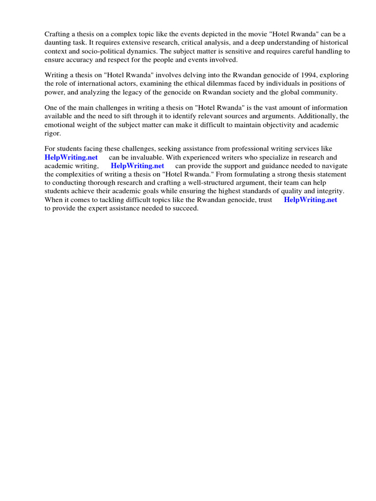 Hotel Rwanda Thesis Statement | PDF | Rwandan Genocide | Hutu