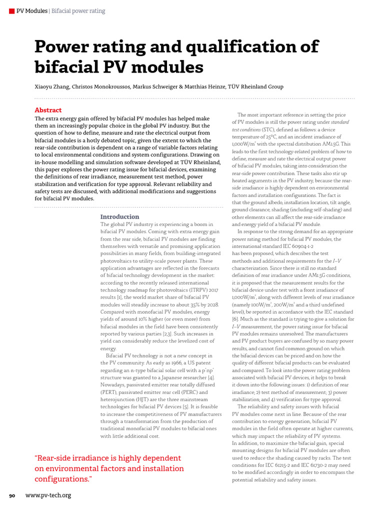 Power Rating and Qualification of Bifacial Pv Modules | PDF ...