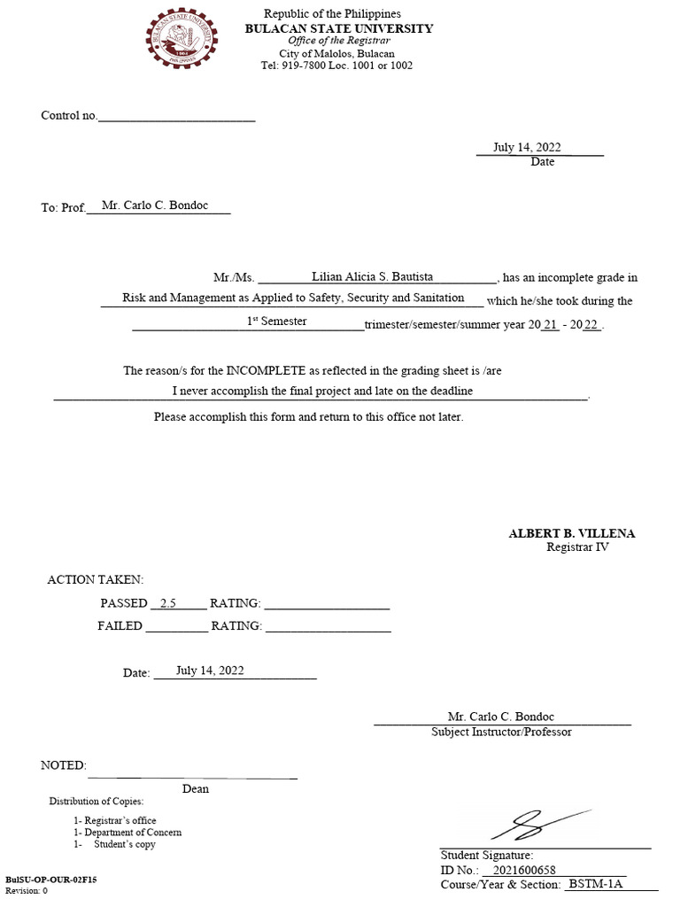 Completion Form | PDF