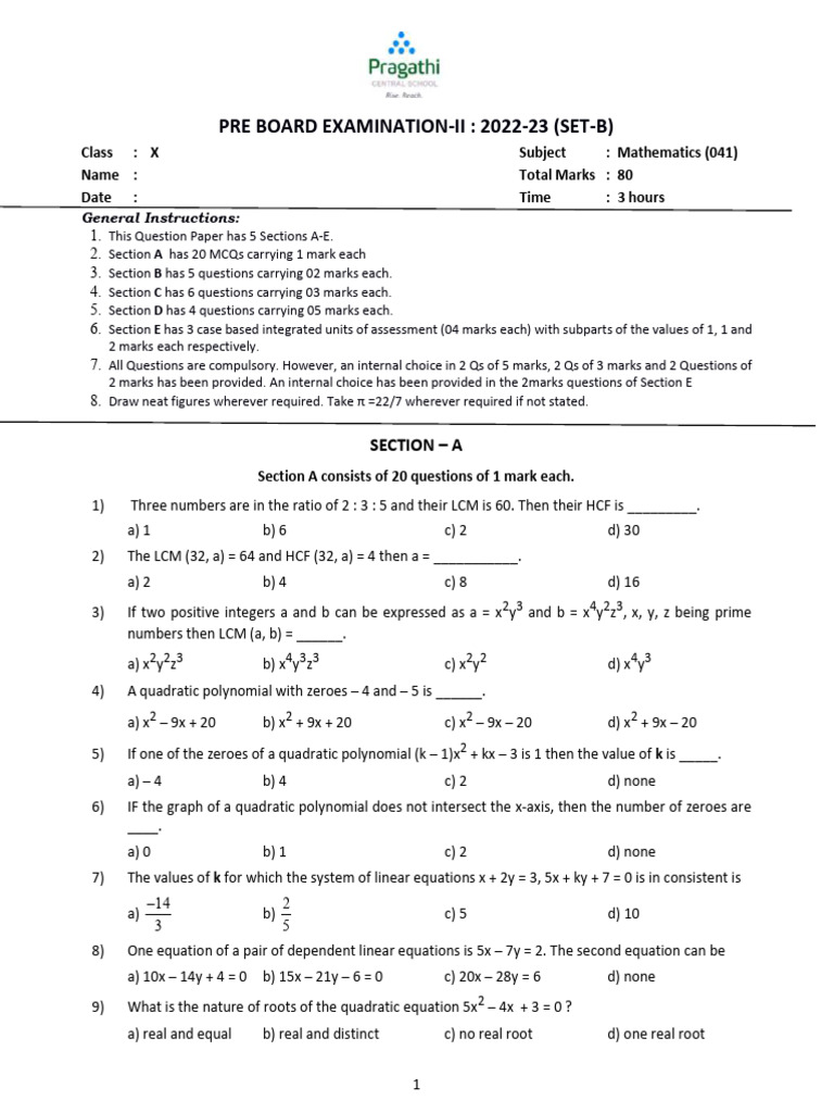 10-Math PB-2-set-2 | PDF | Zero Of A Function | Quadratic Equation