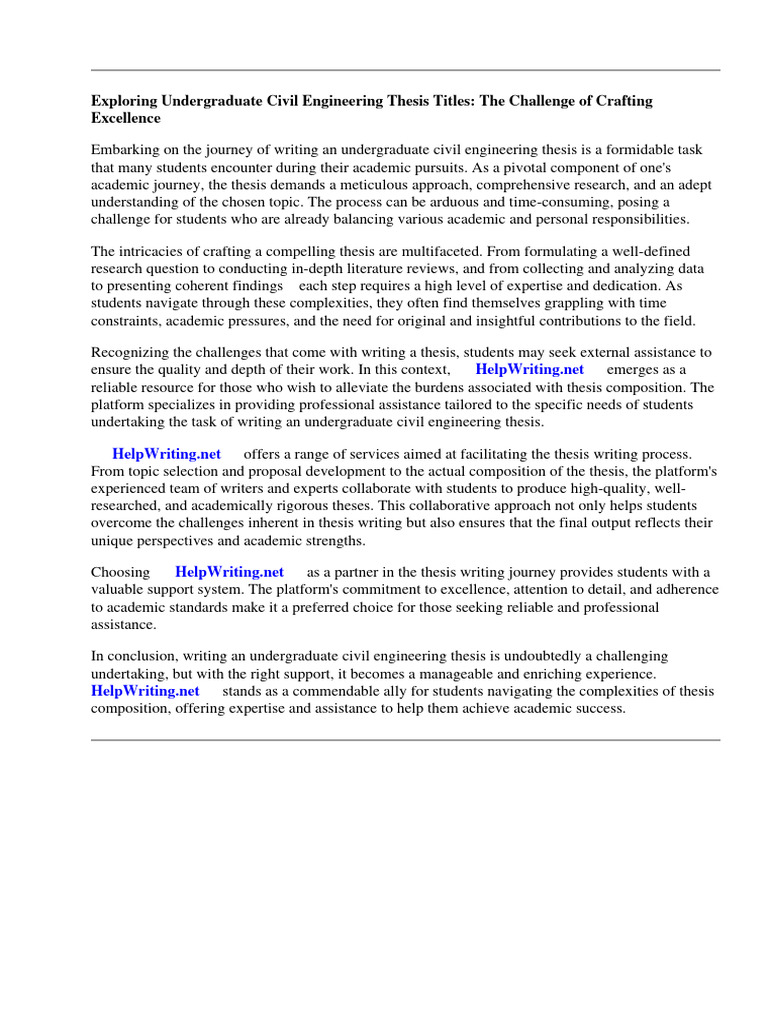 Undergraduate Civil Engineering Thesis Titles | PDF | Thesis | Doctor ...