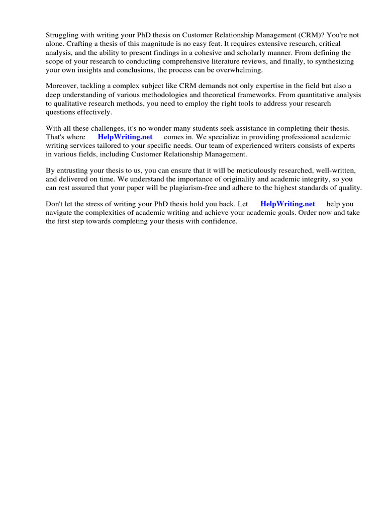 PHD Thesis of Customer Relationship Management | PDF | Customer ...