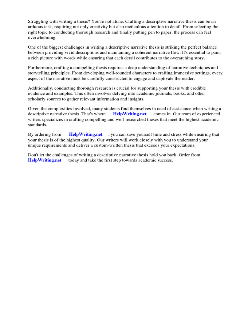 Descriptive Narrative Thesis Examples | PDF | Essays | Narrative