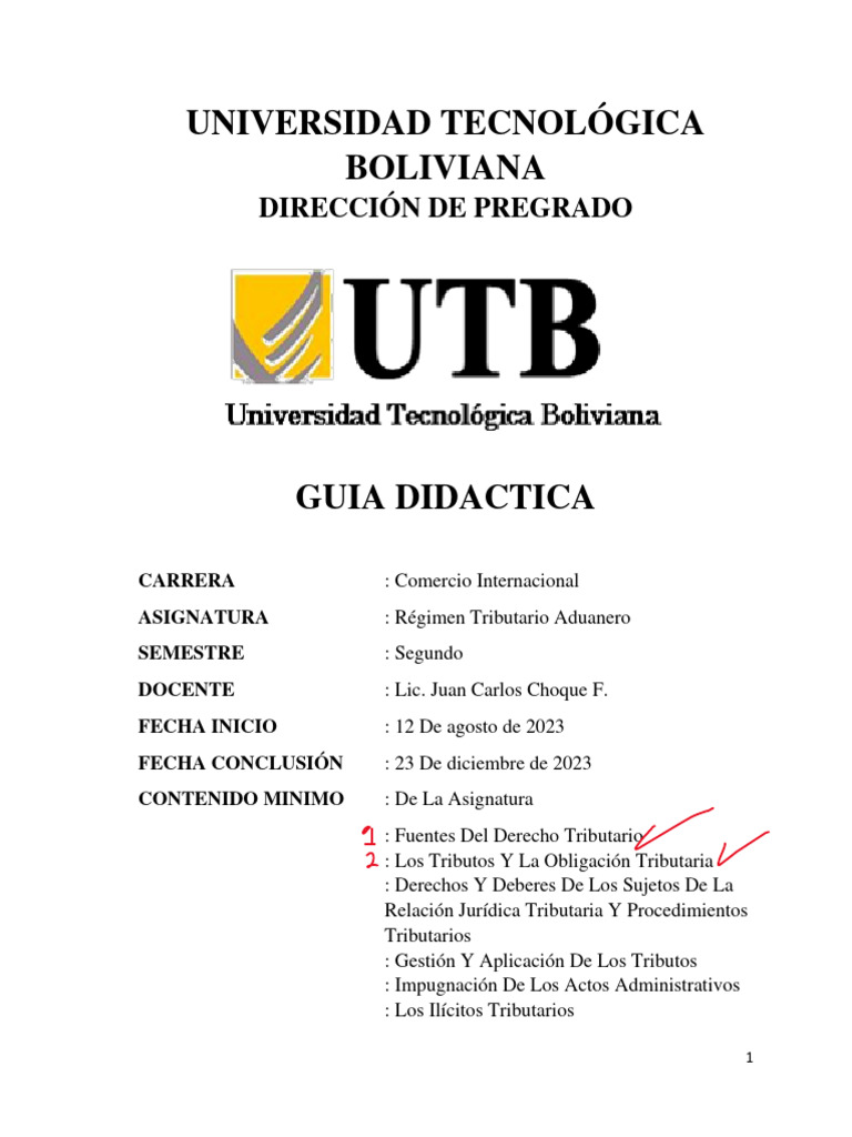GUIADIDACTICA - UTB - Regimen Tributario Aduanero PDF | PDF
