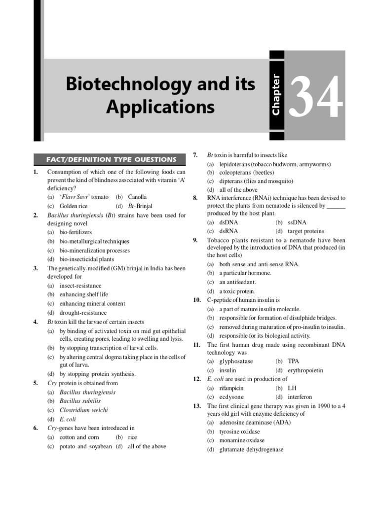 Biotechnology Applications Mcqs | PDF | Genetic Engineering ... Biotechnology Applications Mcqs | PDF | Genetic Engineering ...