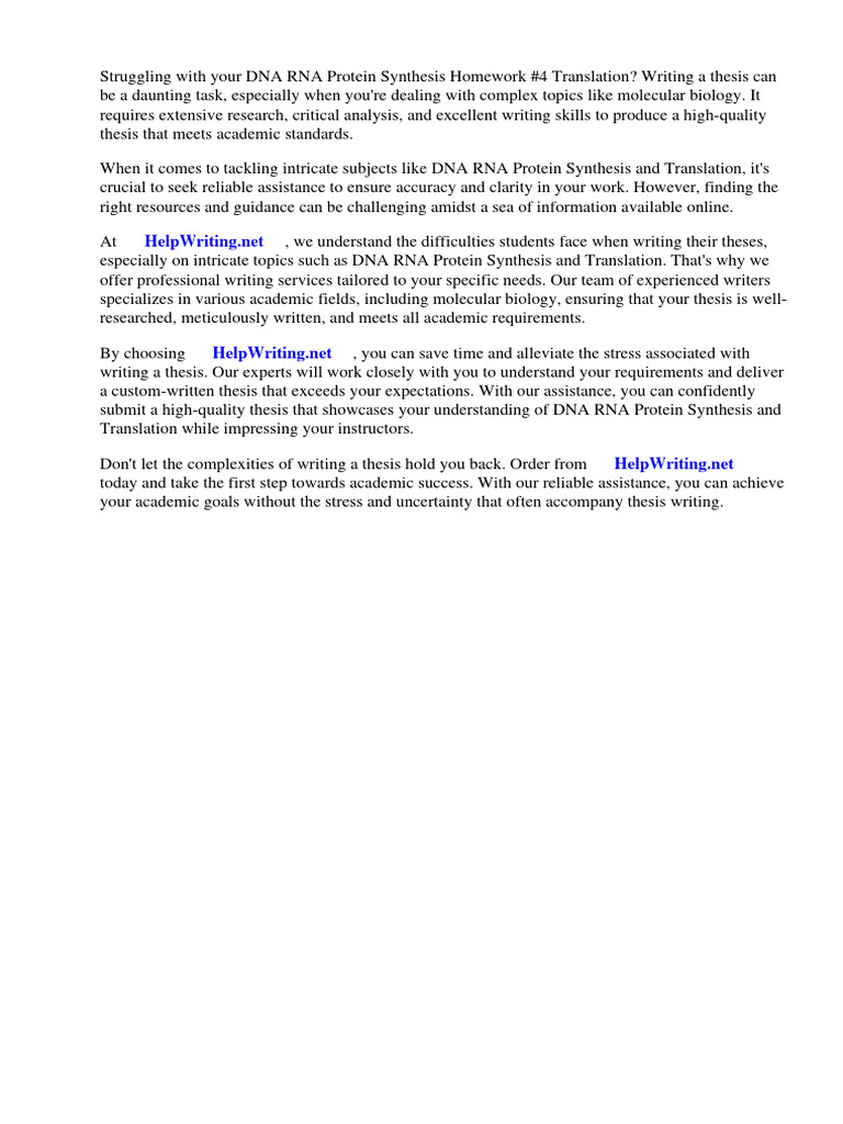 Dna Rna Protein Synthesis Homework 4 Translation | PDF | Wellness ...