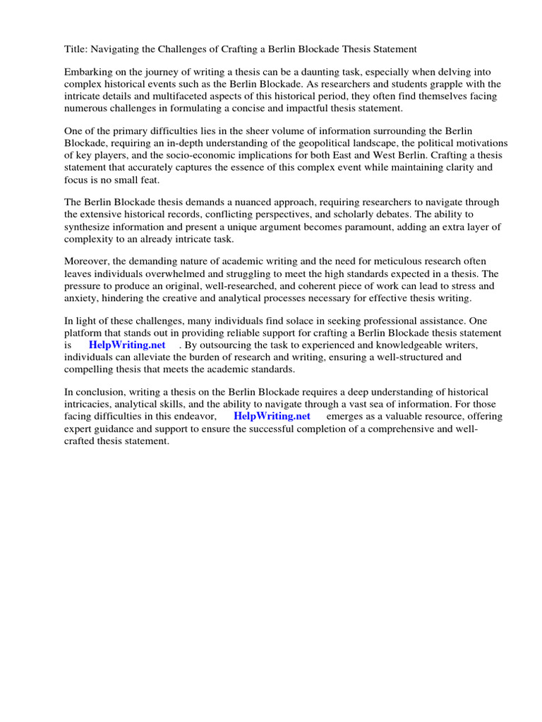 Berlin Blockade Thesis Statement | PDF | Cold War | World War II