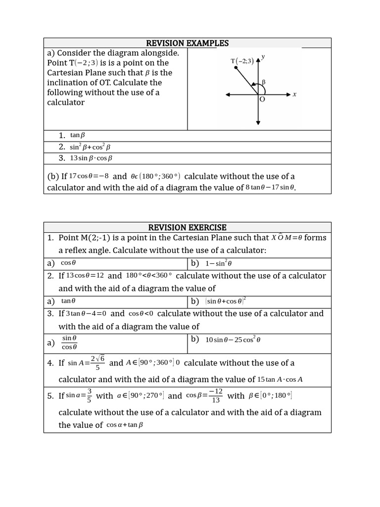 Cartesian Plane Trigonometry Exercises | PDF | Teaching Methods & Materials