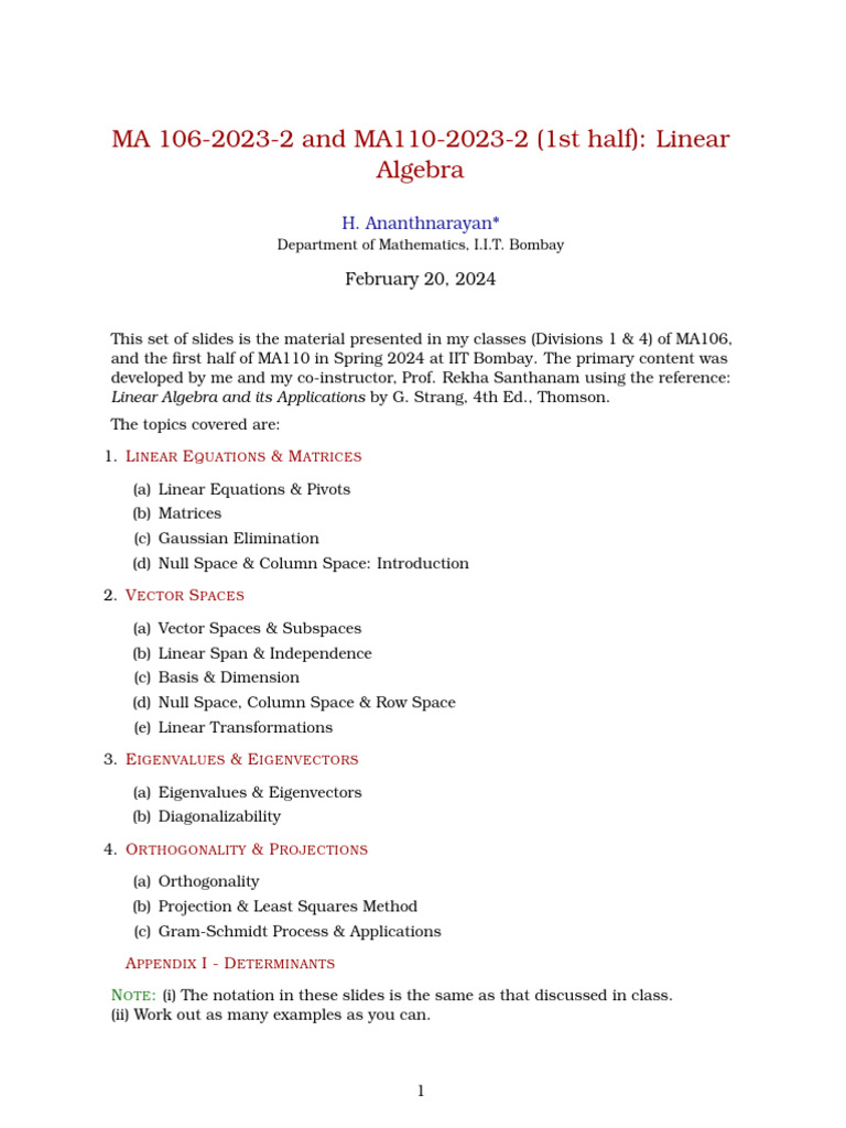 2024-02-20 MA110 Slides Compilation | Download Free PDF | Matrix (Mathematics) | Eigenvalues And ...