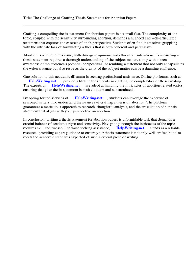 Thesis Statement Examples For Abortion Papers | PDF