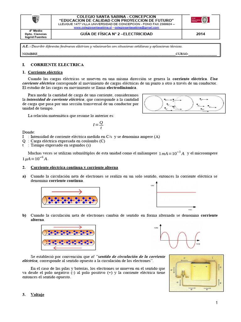 Guia de Ejercicios #1 Electricidad - 4 Medio 2014 | Descargar gratis PDF | Electricidad ...