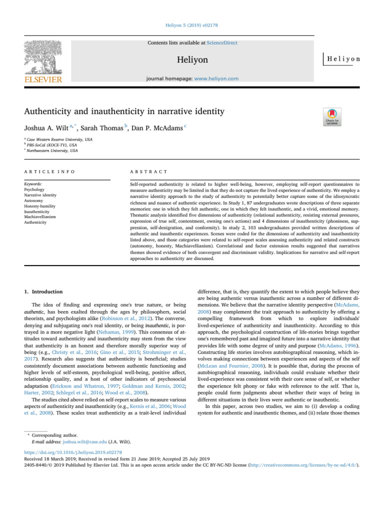 Authenticity and Inauthenticity in Narrative Identity | PDF ...