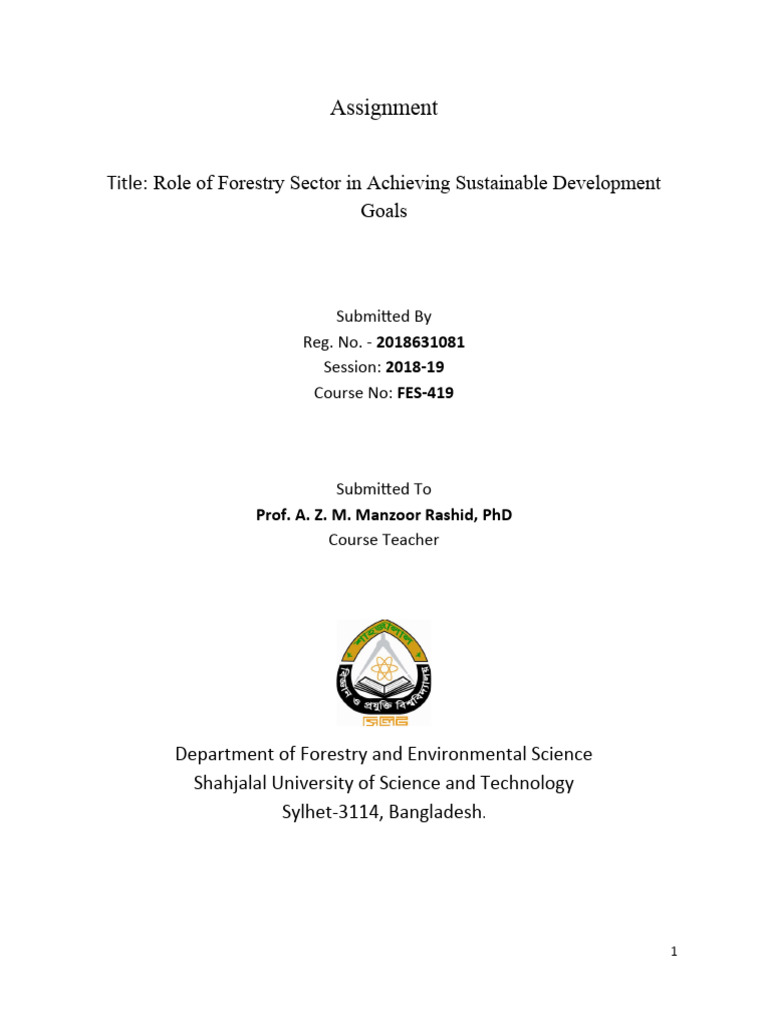 Assignment: Title: Role of Forestry Sector in Achieving Sustainable ...
