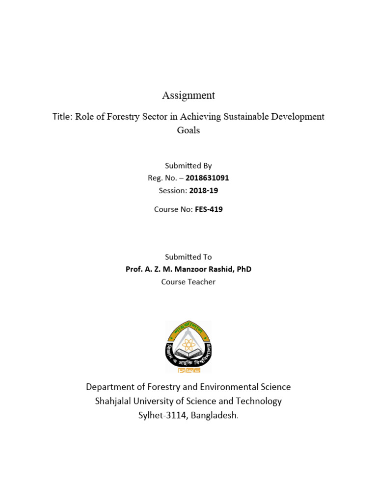 Assignment Title Role Of Forestry Sector In Achieving Sustainable Development Goals Pdf
