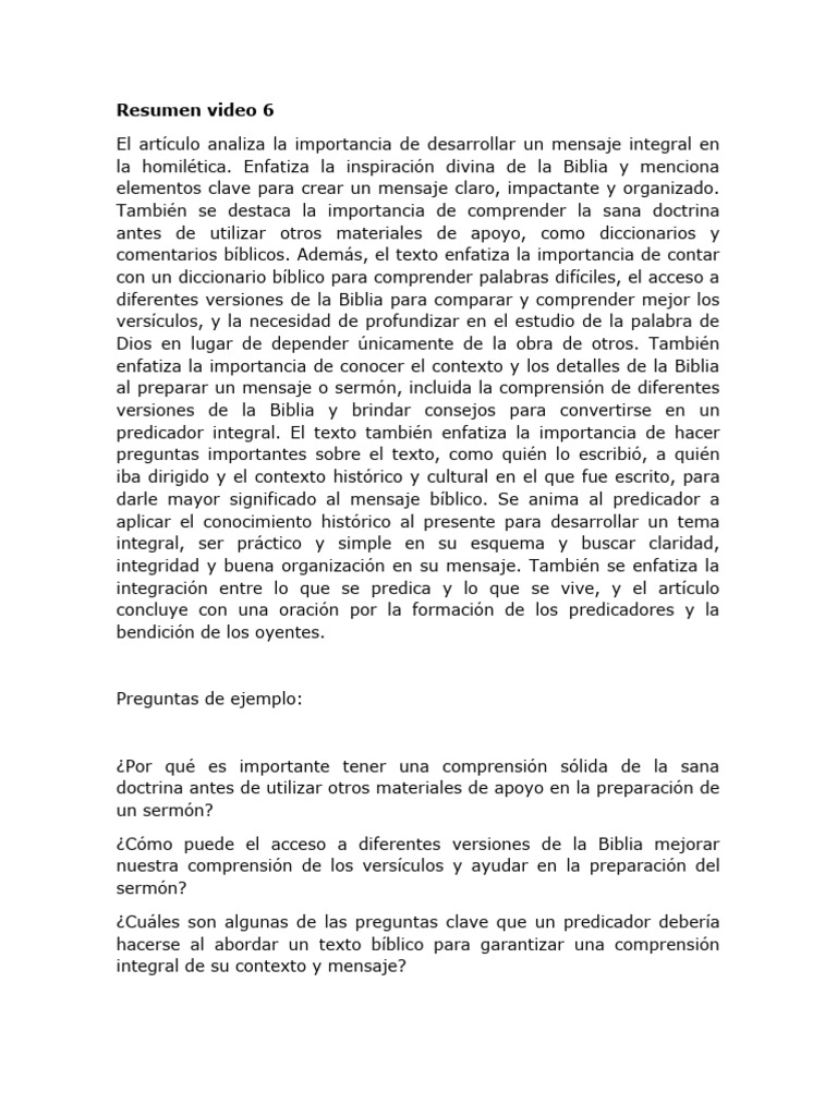Resumen Videos 6,7 y 8 | PDF | Biblia | Sermón
