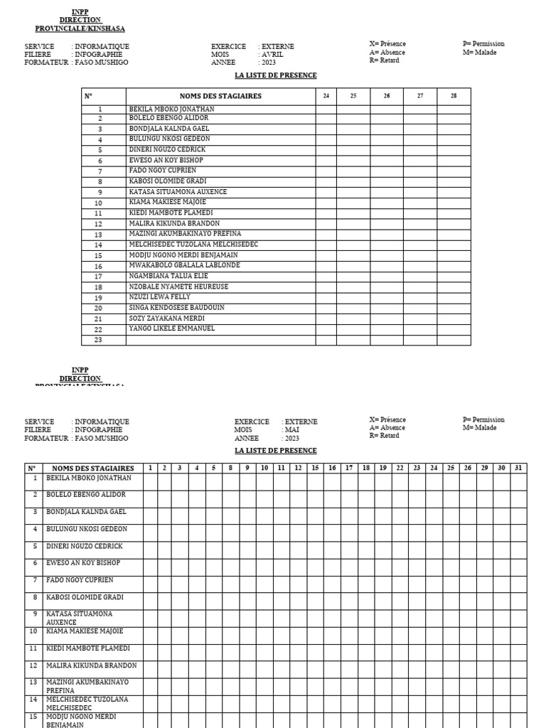 LISTE DE PRESENCE | PDF