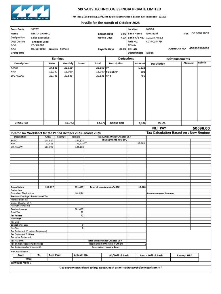 Pay Slip Oct | PDF | Tax Deduction | Taxes