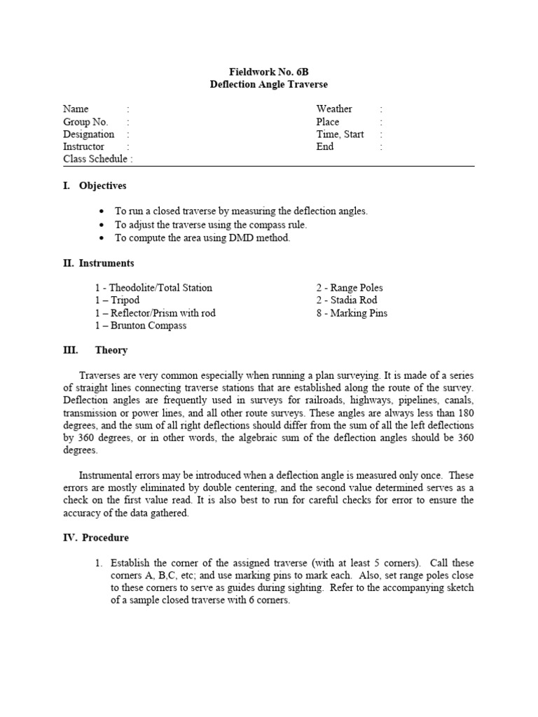 Fieldwork No. 6b (Deflection Angle Traverse) | PDF | Science & Mathematics