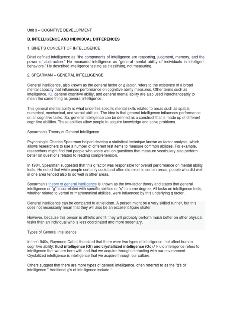 Unit 3 Intelligence and Indiidual Differences | PDF | Intelligence | Intelligence Quotient