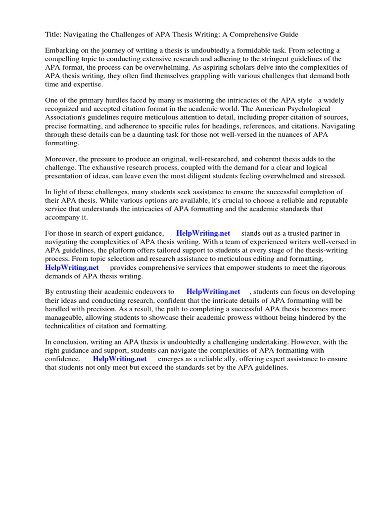 Apa Thesis Writing Guide | PDF | Apa Style | Academic Publishing Apa Thesis Writing Guide | PDF | Apa Style | Academic Publishing