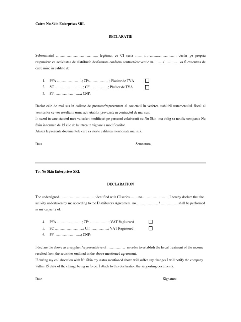 Ro Declaration | PDF