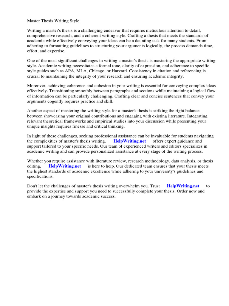 Master Thesis Writing Style | PDF | Thesis | Editing