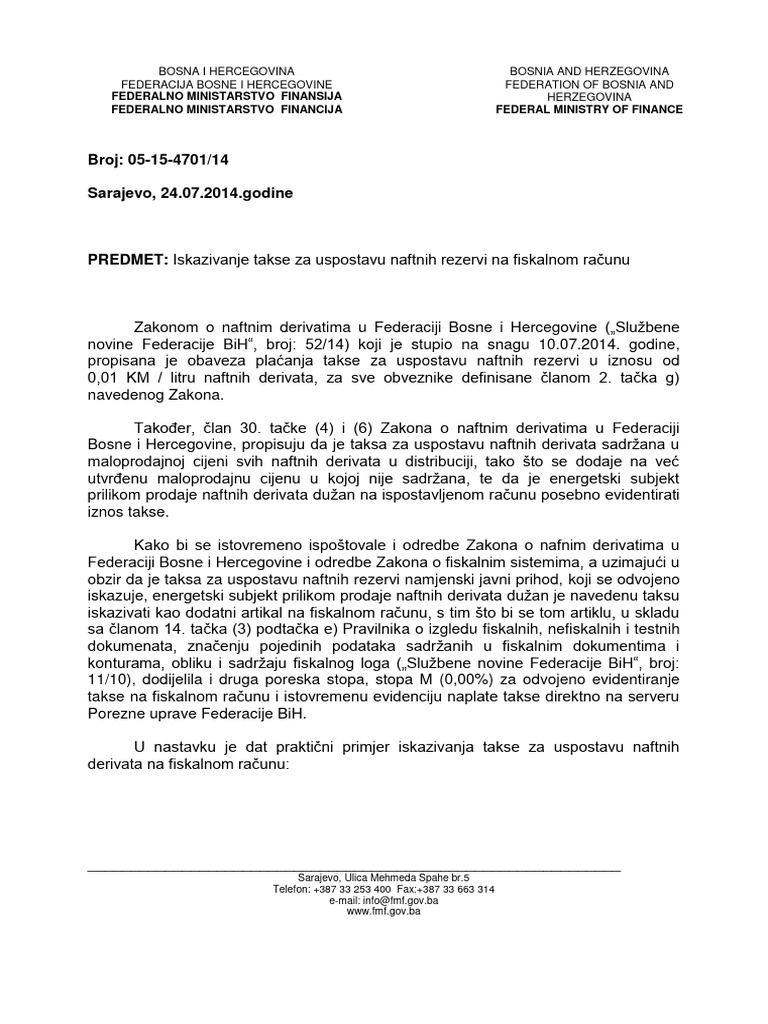 Iskazivanje Takse Za Uspostavu Naftnih Rezervi Na Fiskalnom Računu ...