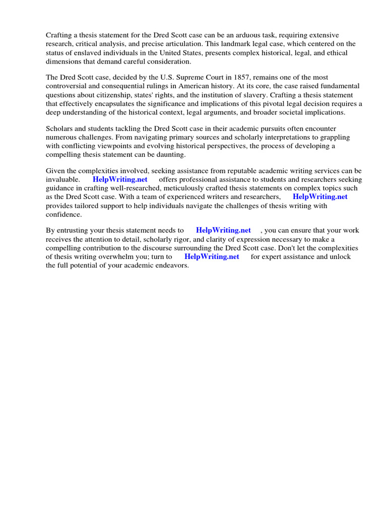 Thesis Statement For Dred Scott Case | PDF