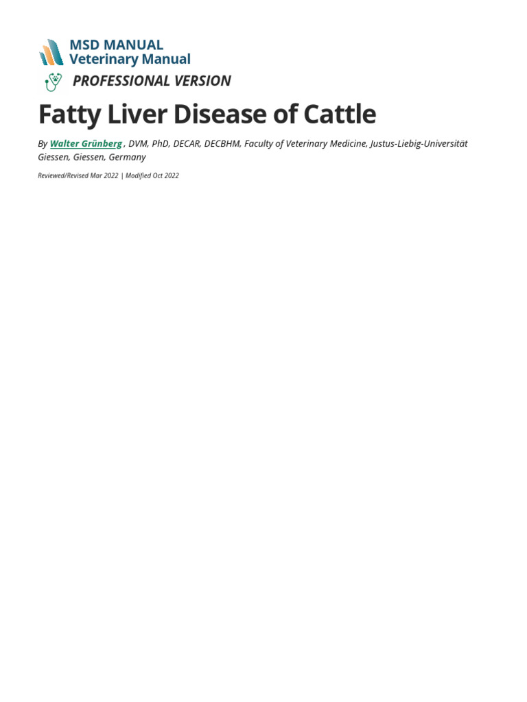 Fatty Liver Disease of Cattle - Metabolic Disorders - MSD Veterinary ...