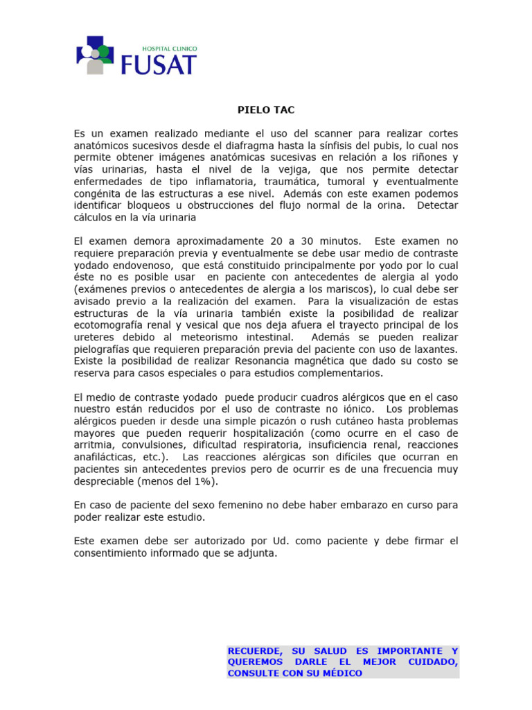 Examen Pielo TAC: Guía y Precauciones | PDF