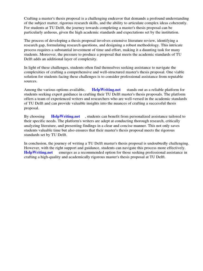 Tu Delft Master Thesis Proposal | PDF