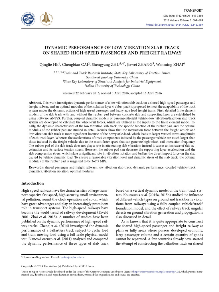 Dynamic Performance of Low Vibration Slab Track On | PDF