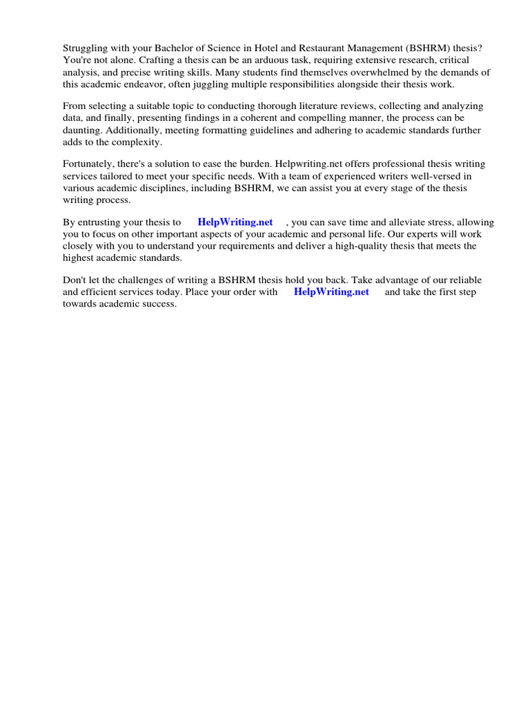 BSHRM Thesis Sample | PDF | Thesis | Risk