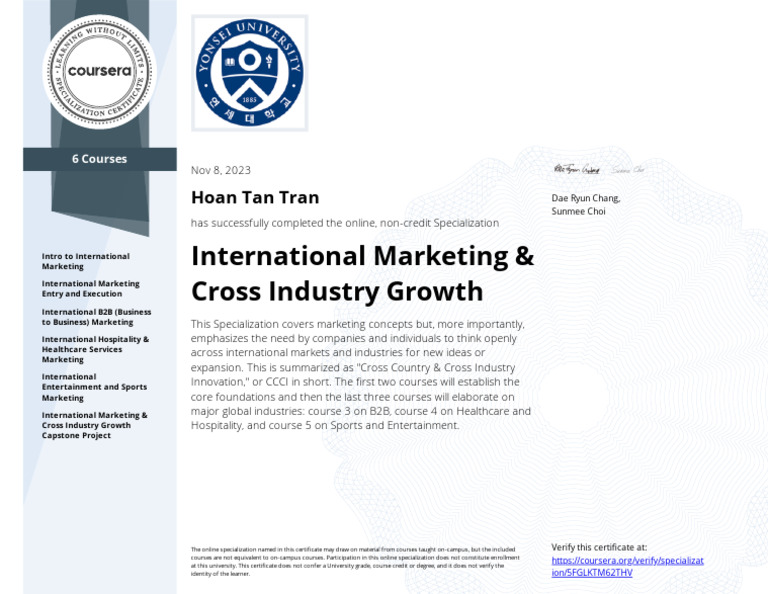 International Marketing & Cross Industry Growth (Yonsei University) | PDF