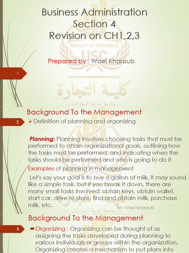 Business Administration Section 4 Revision On CH1,2,3: Prepared by | PDF | System | Goal