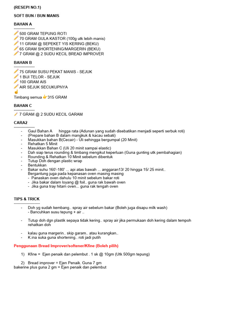 Resepi No.1 (Soft Bun Manis) | PDF