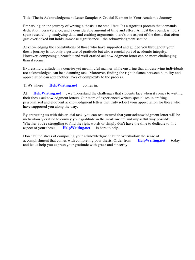 Thesis Acknowledgement Letter Sample | PDF | Thesis | Doctor Of Philosophy