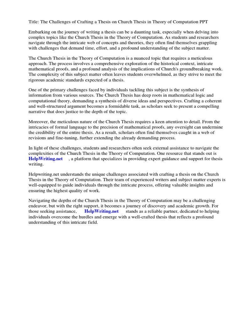 Church Thesis in Theory of Computation | PDF | Computational Complexity Theory | Computing