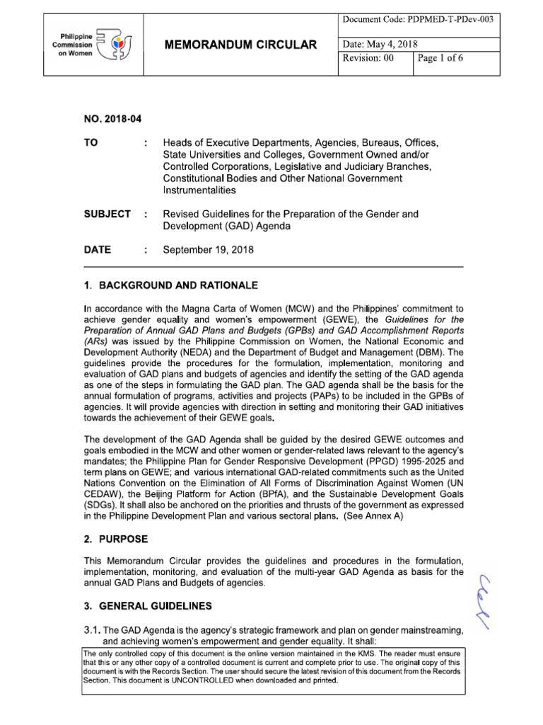 PCW Memorandum Circular No. 2018-04 - Revised Guidelines for the ...