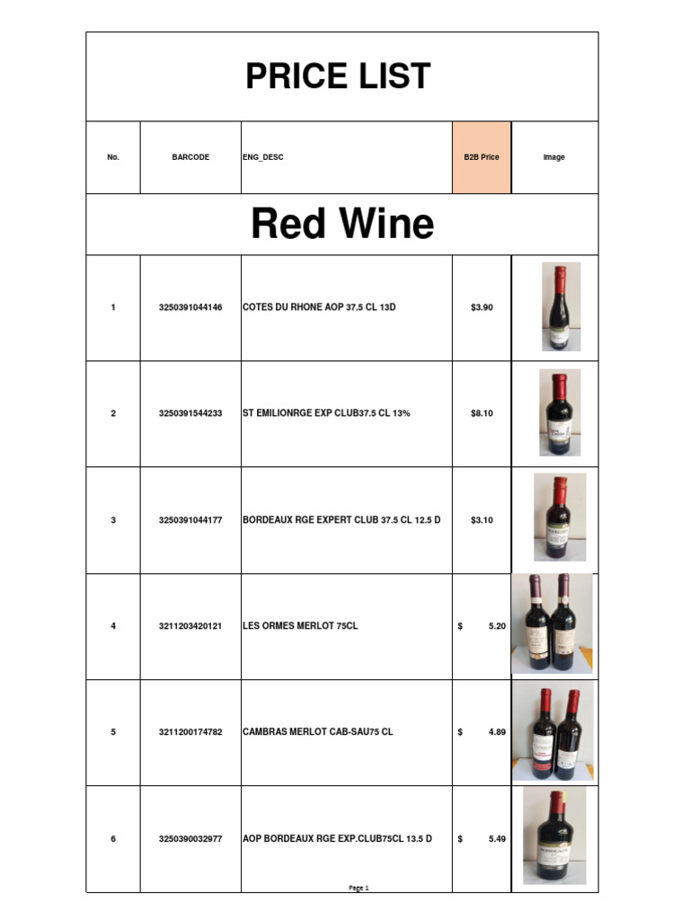 Wine Price List1 | PDF | Wine | Fermented Drinks
