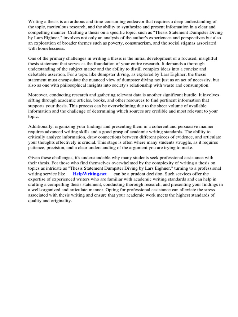 Thesis Statement Dumpster Diving Lars Eighner | PDF