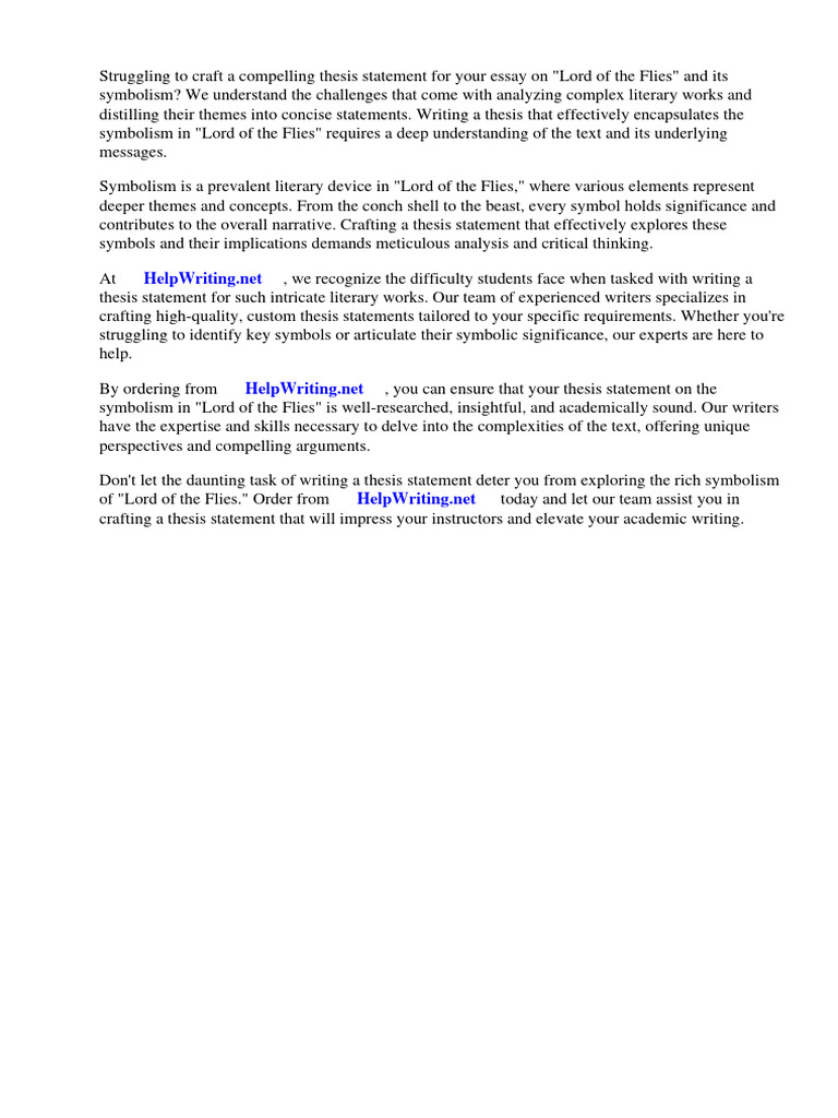 Thesis Statements For Lord of The Flies On Symbolism | PDF