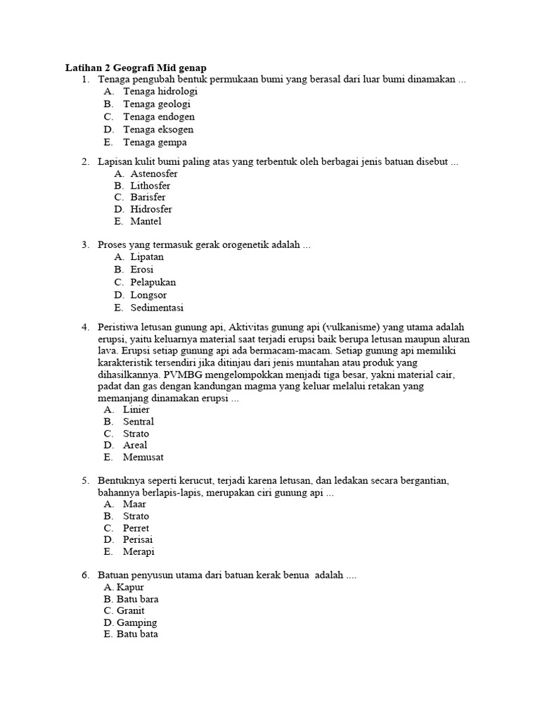 Latihan 2 Geografi Mid Genap | PDF