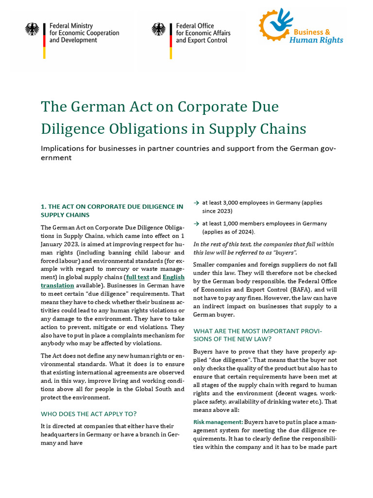 The German Act On Corporate Due Diligence Obligations | PDF