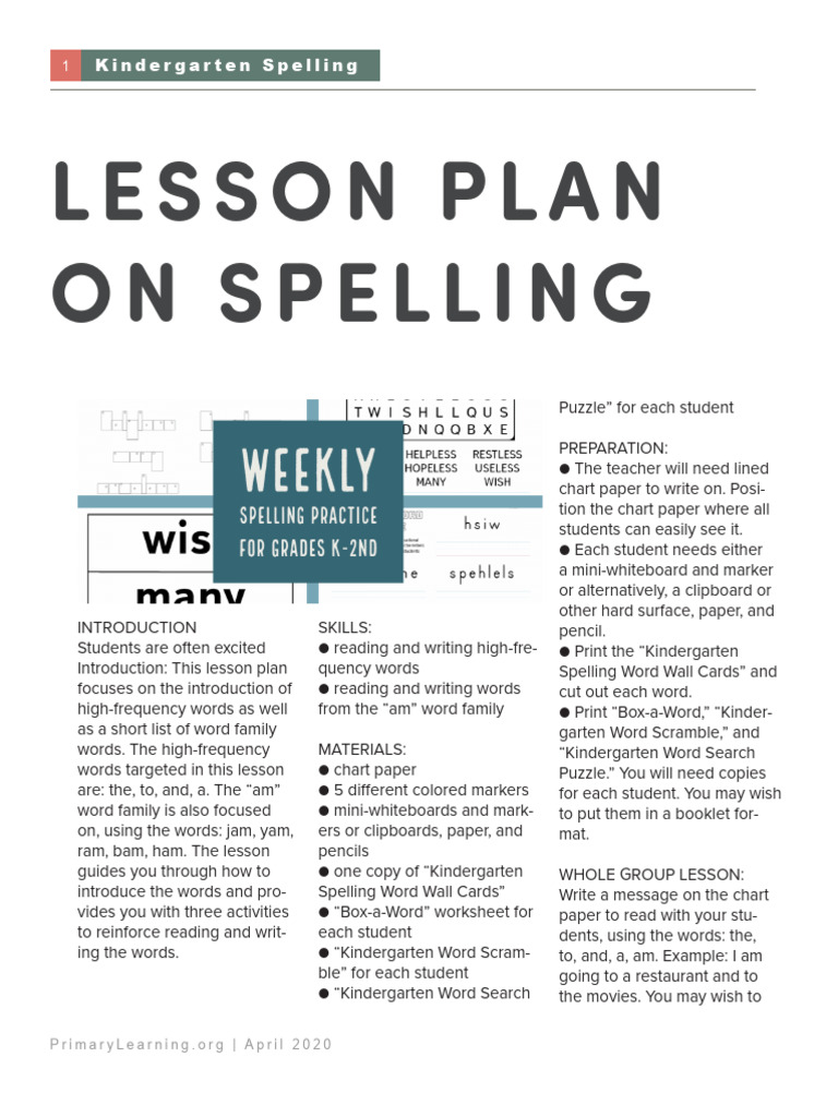 Spelling Lesson Plan | PDF | Value Added Tax