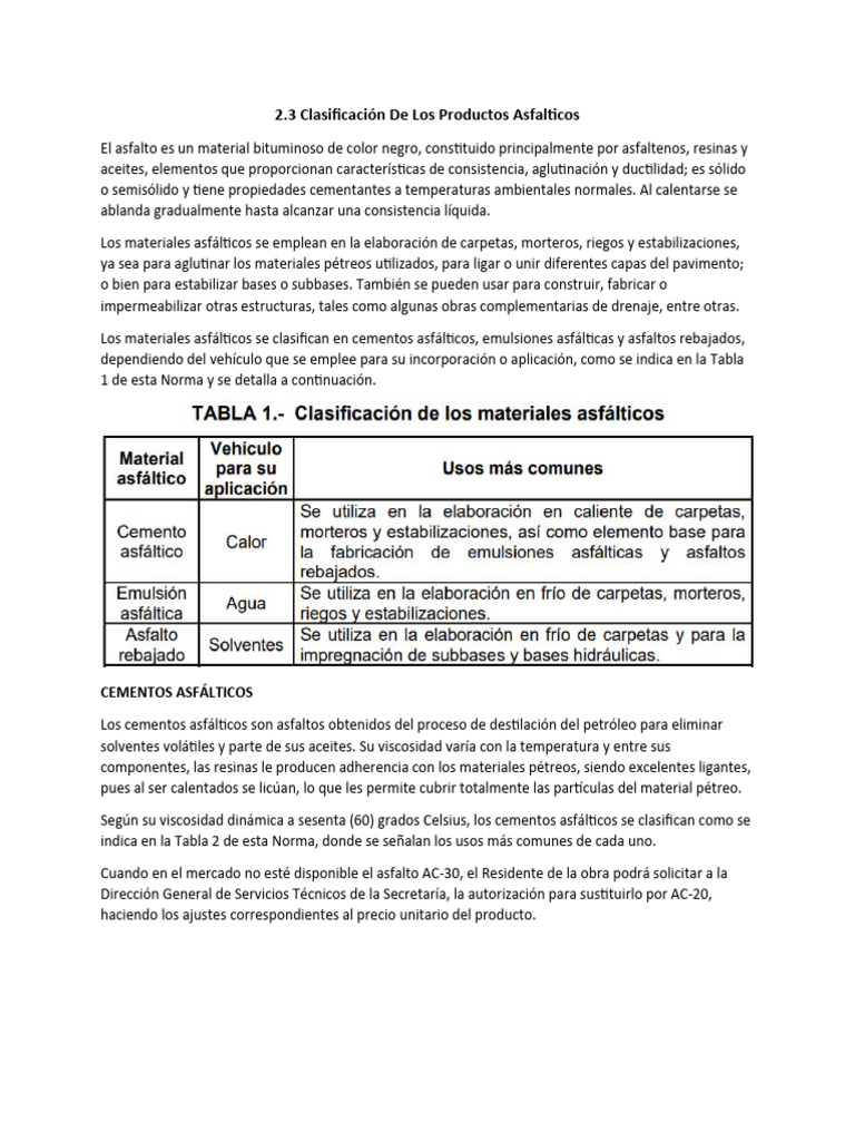 Clasificación De Productos Asfálticos Pdf Ciencia Y Matemáticas