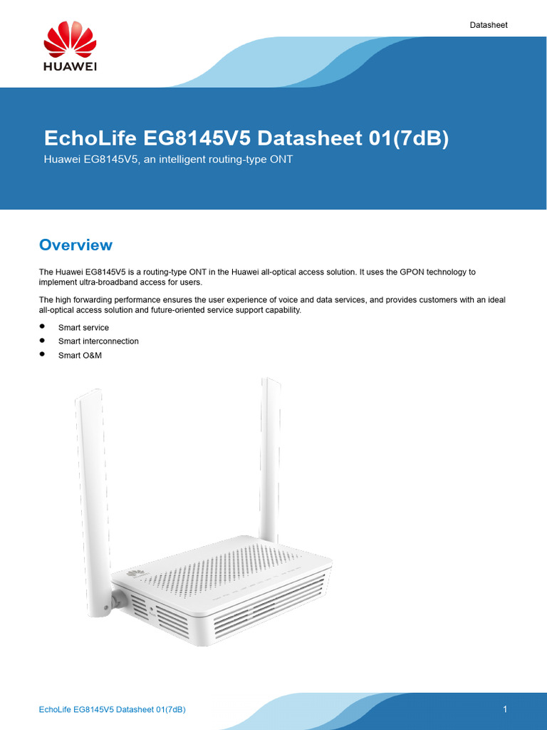 EchoLife EG8145V5 Datasheet 01 (R20C00, 7dB) | PDF | I Pv6 | Wi Fi