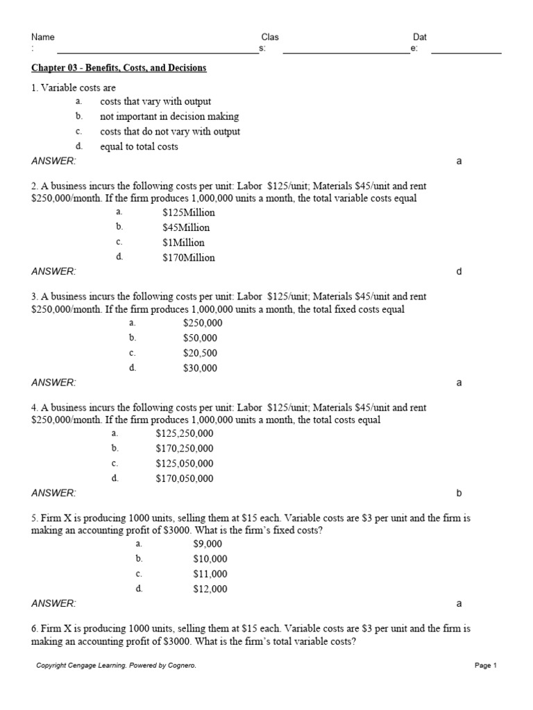 Chapter 03 Benefits Costs and Decisions | PDF | Profit (Economics ...