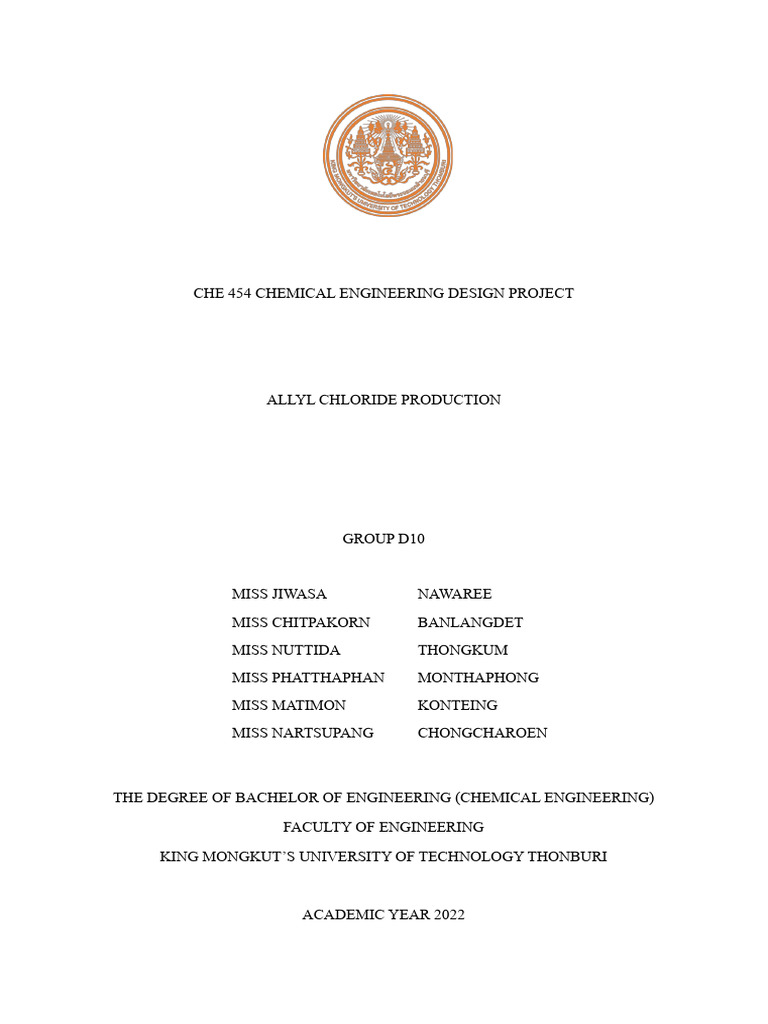 D10+-+Allyl+chloride Ally+chloride+Report+revised D10 | PDF | Chlorine | Distillation